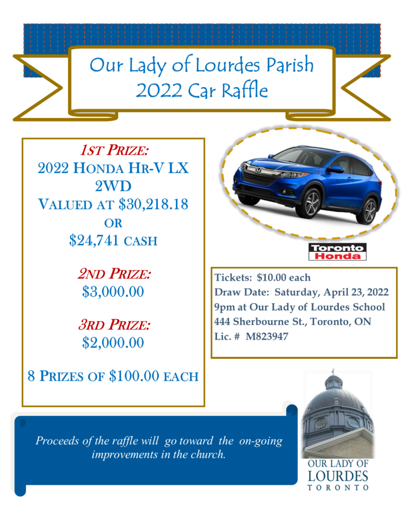 2022 Car Raffle poster - small - Our Lady of Lourdes Parish